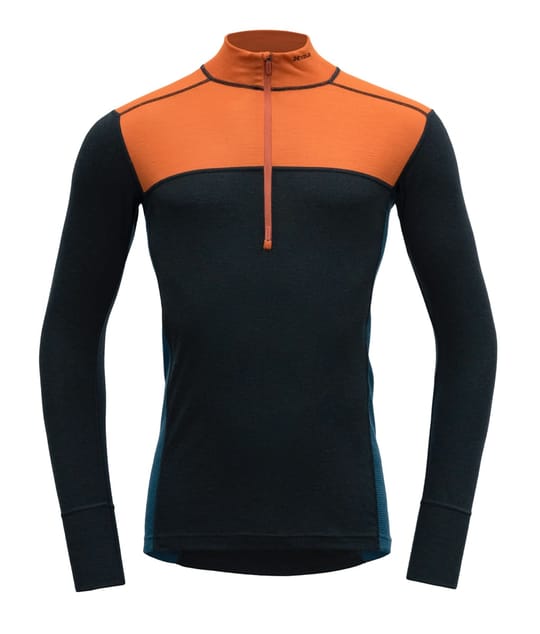Devold Lauparen Merino 190 Zip Neck Man Flame/Ink/Flood | Fjellsport.no