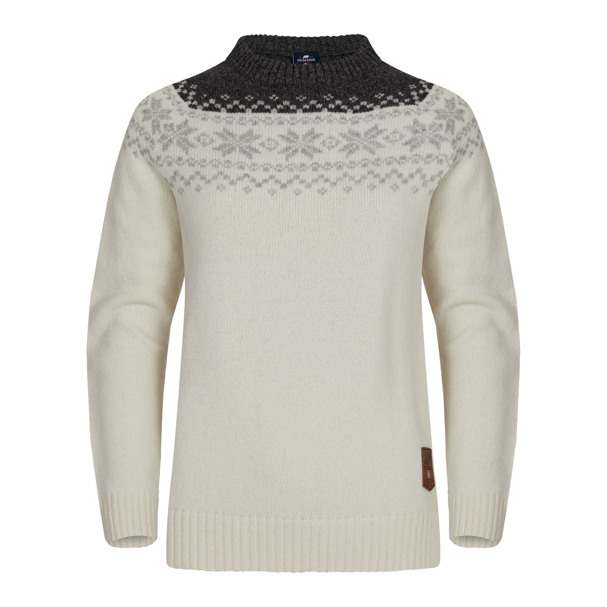 Gridarmor Women’s Snøkrystall Round Neck Ullgenser White/Dark Grey ...