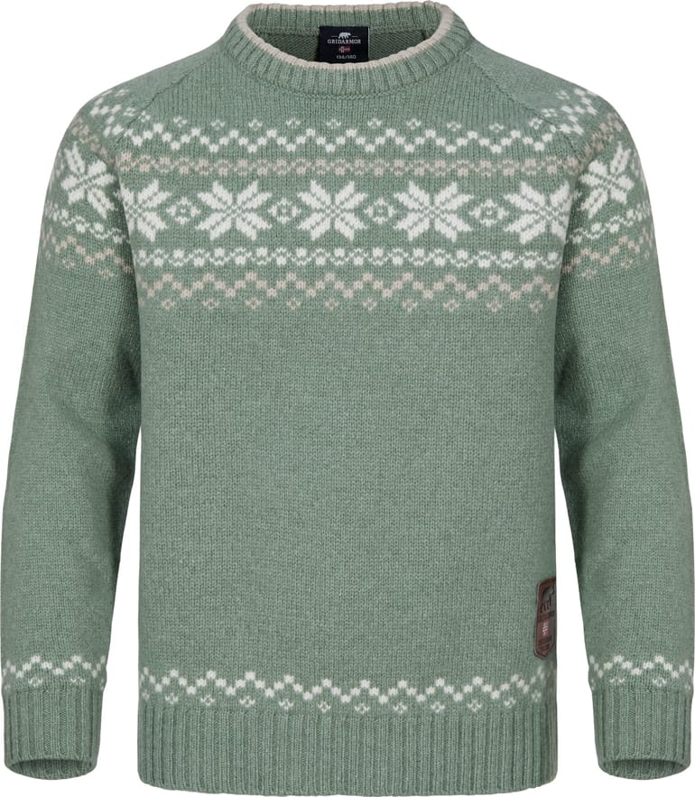 Gridarmor Kids' Snøkrystall Round Neck Ullgenser Light Grey/Dark Navy ...