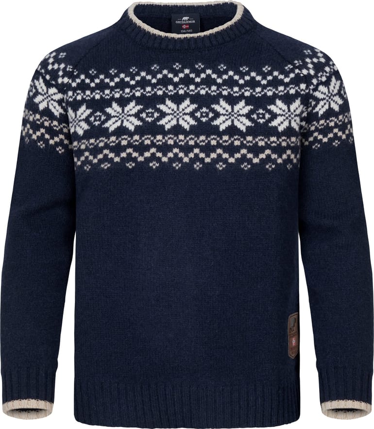 Gridarmor Kids' Snøkrystall Round Neck Ullgenser Light Grey/Dark Navy ...