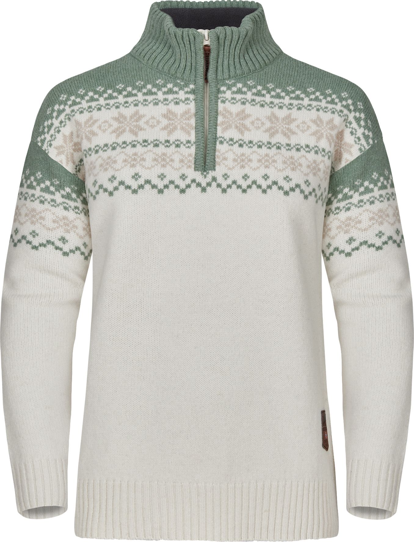 Women's Snøkrystall Half Zip Ullgenser White/Green/Beige | Buy Women's ...